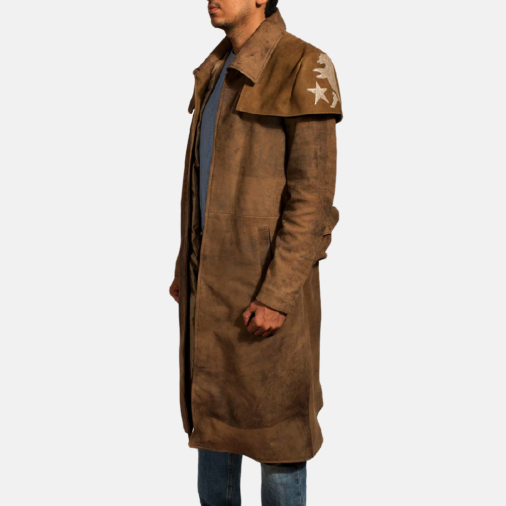 Mens Brown Leather Duster - Premium Sheepskin Leather